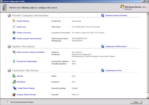 Windows Server 2008 R2 Initial Configuration Tasks Windows Server